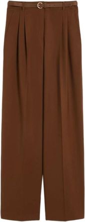 Max Mara Femme, Pantalons, Brun, Taille: 38 FR Pantalon Fluide en Pure Laine Vierge