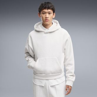 Puma Hoodie boxy en polaire &eacute;paisse Essentials Homme, V&ecirc;tements, Blanc, XXL