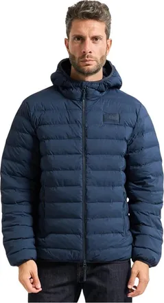 Emporio Armani Homme, Vestes, Bleu, Taille: S Veste Bleue Rembourrée et Matelassée avec Capuche