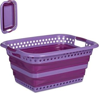 Relaxdays Wäschekorb faltbar, 35 Liter, Wäschewanne Kunststoff, platzsparend zusammenklappbar, mit Griffen, lila/pink