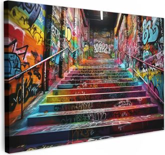 MuchoWow © Bilder Klein 30x20 cm Mini Wohnzimmer Deko Modern Wandbild Foto auf Leinwand Bild Schlafzimmer Room Decor Geschenke Banksy - Street Pop Art - Treppe