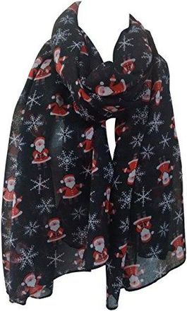 GlamLondon Foulard de Noël Père Noël Flocon de Neige Imprimé pour Femmes - Noir - Large