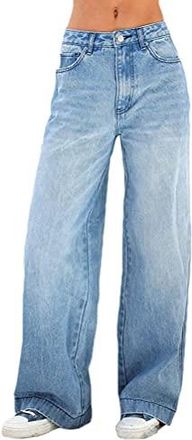 TOMWELL Jean pour Femme Pantalon Chino Boyfriend Baggy Sarouel Q Bleu Foncé M