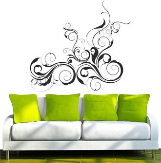 Indigos UG Wandtattoo Wohnzimmer - Wandaufkleber sch&ouml;ne Tribal Blatt 80x72 cm schwarz w653 - Aufkleber Kinderzimmer Schlafzimmer K&uuml;che Badezimmer B&uuml;ro Dekoration