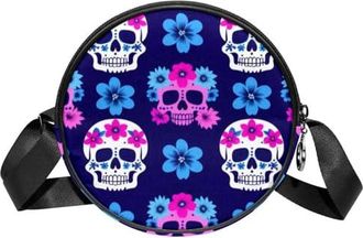 Generic Petit sac &agrave; bandouli&egrave;re circulaire pour femme, motif cr&acirc;nes, petit sac &agrave; dos &agrave; bandouli&egrave;re avec fermeture &eacute;clair, bretelles r&eacute;glables, sac &agrave; main rond