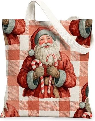 Generic Sacs fourre-tout en toile motif P&egrave;re No&euml;l, sacs de courses r&eacute;utilisables, sacs de courses vintage, l&eacute;gers et lavables en toile pour voyage, &eacute;picerie, 