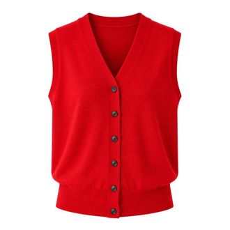 Meimeij Gilet en maille &agrave; col en V - Femme - Pulls - Rouge - Taille: 40 FR