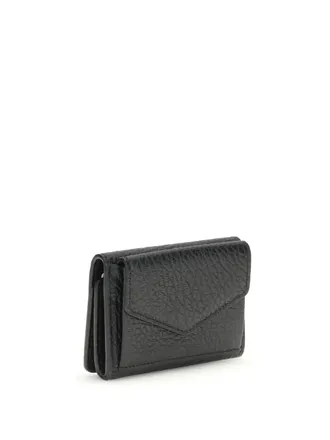 Maison Margiela Womens Wallet With White Stitch Black Calf Leather Bos Taurus