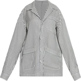 Tom Ford Femme, Blouses et Chemises, Blanc, Taille: 32 FR Chemise de pyjama en soie ray&eacute;e avec passepoil et logo TF ton sur ton brod&eacute;