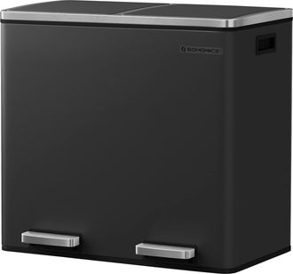 Songmics M&uuml;lleimer, Abfalleimer, M&uuml;lltrennsystem mit 2 F&auml;chern, Treteimer f&uuml;r die K&uuml;che, x 24 L, Softclose, Inneneimer aus Kunststoff, Fu&szlig;pedalen und Handgriff