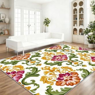 Generic Tapis de Salon Chambre Salle &agrave; Manger Adulte Bureau Design Style Baroque R&eacute;tro Floral Poil Court Fin Doux L&eacute;ger R&eacute;sistant 120 x 180 cm, Color&eacute;