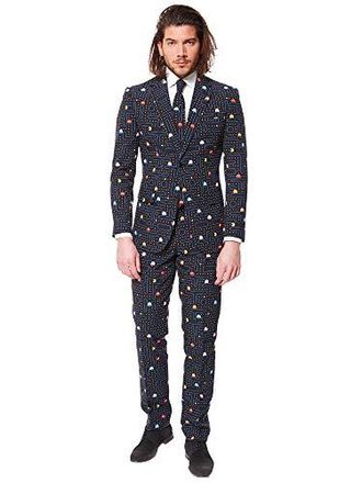 OppoSuits Homme Opposuits Funny Prom Suits For Men - Pac-man Comes With Jacket, Pants And Tie In Funny Designs Costume d 39 homme, Noir, 38 EU