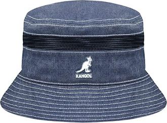 Kangol Chapeau Distressed Cotton Mesh Bucket Chapeau de Soleil (L/XL (58-61 cm) - Bleu)