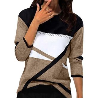 Generic Haut à manches longues pour femme - Pull léger et extensible à col rond pour tous les jours - Pull uni de couleur unie coupe ajustée pour toutes les s