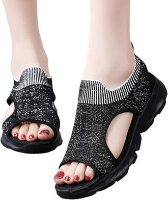 Generic Sandales Femme Confortables d&Eacute;t&eacute; en Maille A&eacute;r&eacute;e &agrave; Enfiler Style D&eacute;contract&eacute; avec Semelle Souple Respirante et Bout Ouvert (b-Black, 36)