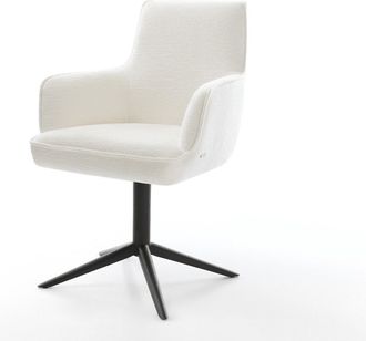 DELIFE Drehstuhl Heira-Flex mit Armlehnen Boucl&eacute; Soft Beige Fu&szlig;kreuz Schwarz 360&deg; drehbar Wippfunktion Taschenfederkern, Esszimmerst&uuml;hle