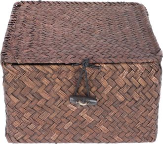 Cabilock Geflochtener Stauraumkorb mit Deckel 20X20X11Cm Quadratischer Mehrzweckkorb f&uuml;r Haushalt und B&uuml;ro zur Aufbewahrung von Kleinigkeiten