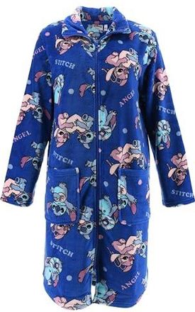 Disney Stitch Robe De Chambre pour Femme, Robe Doux Peignoir en Polaire Velours avec Fermeture éclair, Cadeau Femmes et Adolescents (FR/ES, Alpha/lettres, L,