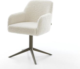 DELIFE Drehstuhl Greg-Flex Teddystoff Beige Fu&szlig;kreuz Effektfinish Titan 360&deg; drehbar Wippfunktion Taschenfederkern, Esszimmerst&uuml;hle