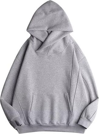 Generico Sweat-shirt à capuche pour homme avec col cascade, style décontracté, manches longues, automne/hiver, chaud, coupe ample, couleur unie, gris, XXL