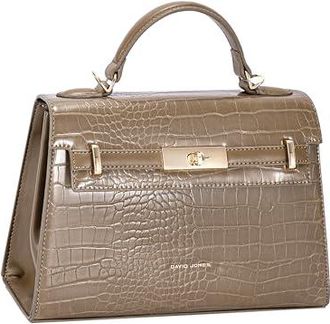 David Jones Paris - Sac &agrave; main Femme Similicuir Croco - Port&eacute; main Taille Moyenne - 2 Compartiments - Chic Classique Soir&eacute;e Ville Weekend (Warm Taupe)