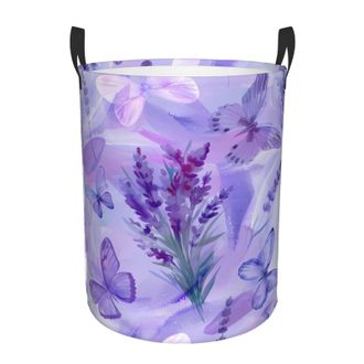 Generic Lavendel-Schmetterling (Aquarell) W&auml;schek&ouml;rbe Rund Korb Aufbewahrung Stehender W&auml;schetonne F&uuml;r Kuscheltier Badezimmer W&auml;schekammer