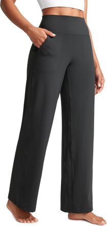 CRZ YOGA Butterlift Damen Weites Bein Hose mit Taschen - 79cm Yogahose Stretch Jogginghose Freizeithose Sporthose Mysteriöses Grau 42