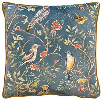 Wylder Orient Chinoiserie Kissen mit Vögeln, Samt, paspeliert, federreich