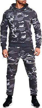 Generic Survêtement pour homme 3XL - Survêtement de jogging 2 pièces surdimensionné - Avec cordon de serrage - Sweat à capuche et baggy - Imprimé camouflage -