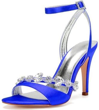 Generic Chaussures De Mariage Femme Sandale À Talon Mariée Bout Ouvert Mariée Cheville Heeled Sandales Talons Aguilles Sexy 10.5Cm,Bleu,41 EU
