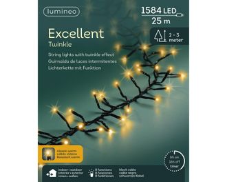 Lumineo EXCELLENT TWINKLE Lichterkette 1.584 LED 25 m klassisch warm - mit 8 Lichtfunktionen & Timer 8 h, IP44 wetterfest, 30 m Gesamtl&auml;nge mit 5 m Zuleitung,