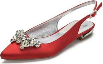 Generic Chaussures Plates De Mariée Confortable Femme Chaussures De Mariage Bride Arrière Bout Pointu Plates Sandales 2Cm,Rouge,42 EU