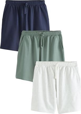 Next Homme Short 100% Coton l&eacute;ger, Lot de 3 Marine/Vert/Gris Glace 3XL