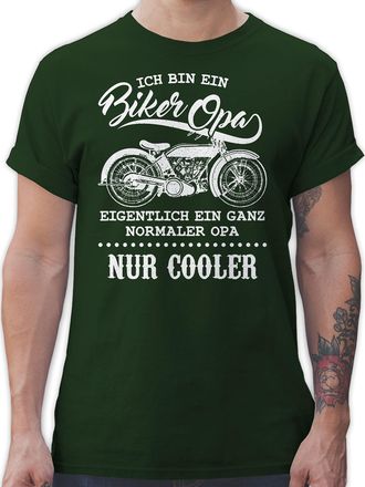 Shirtracer T-Shirt Herren - Geschenke - Ich Bin EIN Biker Opa Motorrad Opi - XL - Dunkelgr&uuml;n - spr&uuml;che Tshirt gro&szlig;eltern Geschenk batertag Grandfather Shirt mit 