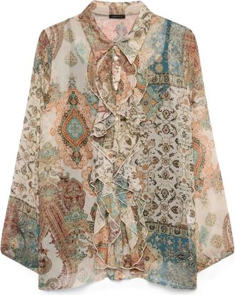 Fiorella Rubino Femme, Blouses et Chemises, Beige, Taille: 52 FR Chemisier en georgette &agrave; imprim&eacute; cachemire