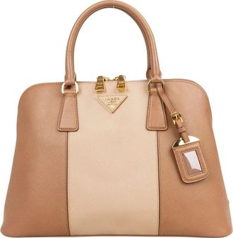 Prada Crossbody Bags - Prada Bicolor Brown Saffiano Leather Promenade Han - Gr. unisize - in Beige - f&uuml;r Damen