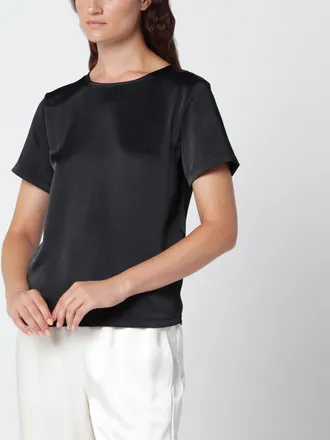 Max Mara Schwarzes Satin-T-Shirt mit Rundhalsausschnitt