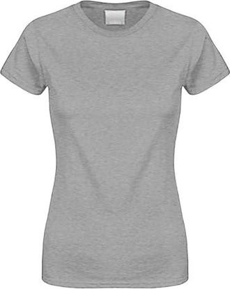 Generic Chemisier uni à manches courtes pour femme - En coton - Col rond - Coupe ajustée - Pour la vie quotidienne - Cadeau de Noël, gris, M