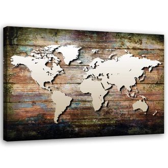 Feeby Vlies Leinwandbild Kontinente Erdkunde Weltkarte 90x60 cm Druckbild Wandbild Wanddekoration Deko Wand Aesthetic Konturenkarte Erde Abstraktion Braun