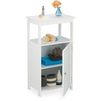 Relaxdays Relaxdays - Meuble salle de bain, porte &agrave; lamelles, HxLxP: 83x45x30cm, &eacute;troit, commode salle de bain, cuisine, hall, blanc