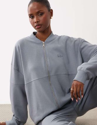KAIIA Veste densemble oversize en maille interlock de coton m&eacute;lang&eacute; de qualit&eacute; sup&eacute;rieure avec fermeture &eacute;clair - Gris