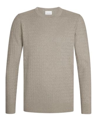 Profuomo Leichter Rundhalspullover mit Tencel und Zopfmuster in