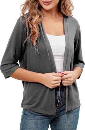 Generic Cardigan dété à manches courtes plissé léger ouvert sur le devant, manches courtes, décontracté, doux, drapé, pour lété, le bureau, gris, XXL