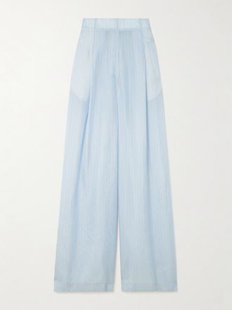 Dries Van Noten Hose Mit Weitem Bein Aus Gl&auml;nzendem Cr&ecirc;pe Mit Streifenmuster - Blau