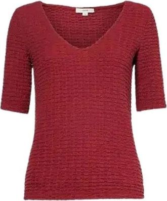 Vince Femme, Tops, Rouge, Taille: 40 FR Smocked Elbow-Sleeve V-Neck Top
