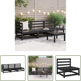 vidaXL Gartenlounge - 3-tlg. Garten-Lounge-Set Schwarz Massivholz Kiefer