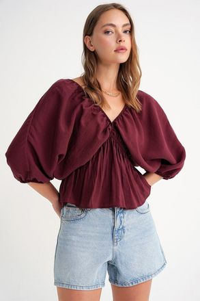 Mixray V-Ausschnitt-Bluse mit R&uuml;schendetail