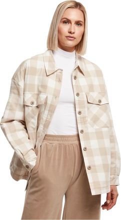 Urban Classics Damen Ladies Flanell Padded Overshirt Jacke, whitesand/lighttaupe, S