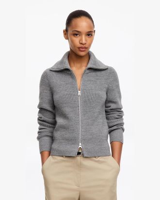 Arket Woll- Und Baumwollstrickjacke Mit Rei&szlig;verschluss -Grau