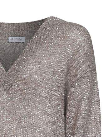 Brunello Cucinelli Paillette-Embellished Knit Sweater - Gray